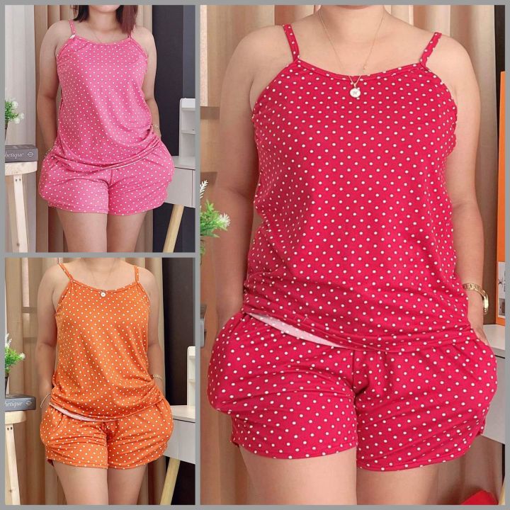 PLUS SIZE PAMBAHAY SPAGHETTY TERNO SHORT POLKA FOR WOMEN | Lazada PH