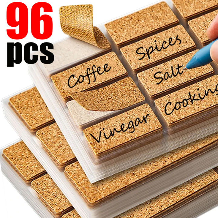 36-96Pcs Oak Wooden Labels Stickers Craft Kitchen Bottle Jars Organizer ...