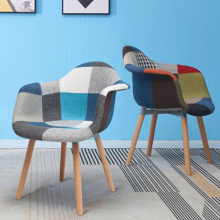Nordic Fabric Chair Backrest Creative Patchwork Eames Single Casual Soft Stool Study Computer ...