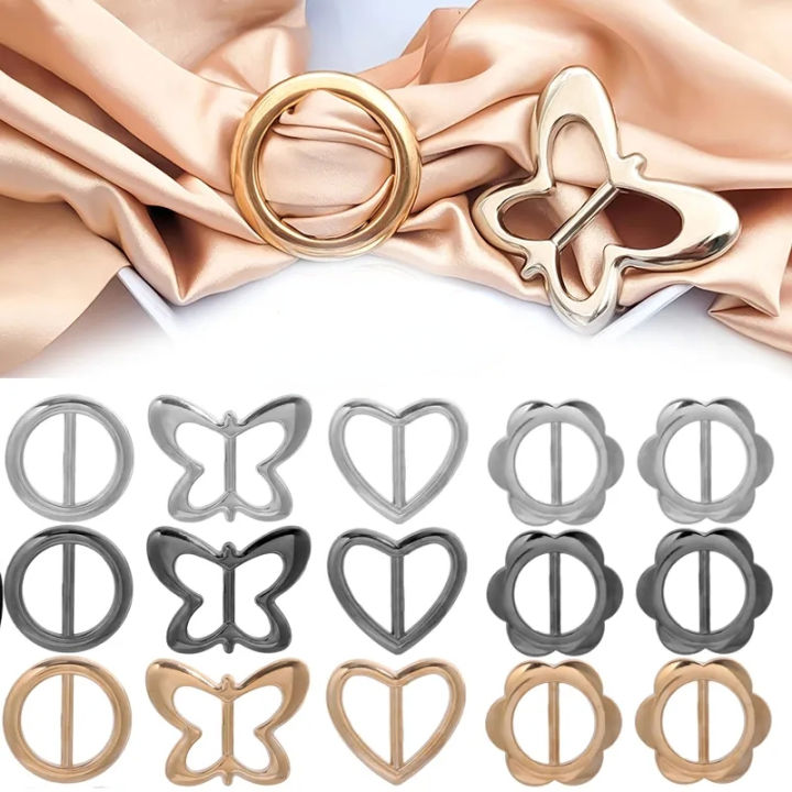 Round Metal Scarf Ring Clip Geometric Clothes Corner Hem Buckles Simple ...