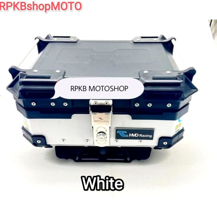 Racing Alloy Top Box 28L and 36L with Base Plate (White/Black/Grey ...