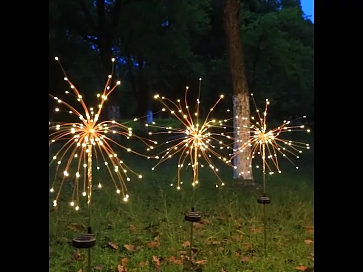 Solar ground firework light 120 LED copper wire light dandelion string ...
