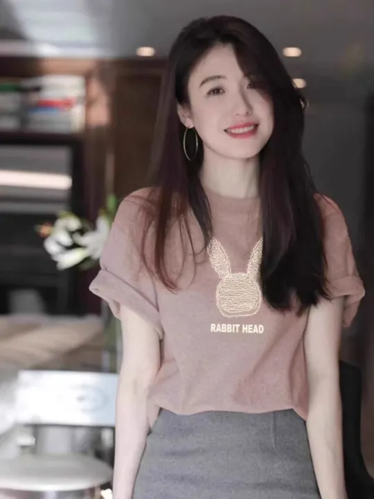 Lilac Pink Pure Cotton Short Sleeve Women's T-shirt Summer New Style European Cool Feeling Loose ...