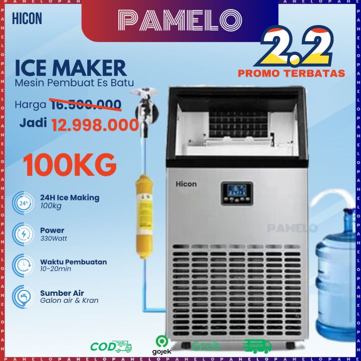 HICON HZB100 Mesin Pembuat Es Batu 100kg/Hari Ice Maker Big Capacity ...