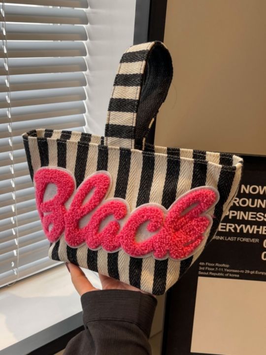 Summer Small Canvas Handbag Commuter Phone Bag Striped Fashionable ...