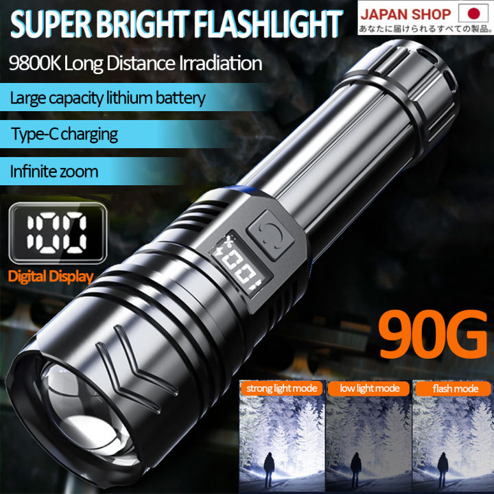 LED Flashlight Rechargeable Super Light Portable Lights Military Heavy ...