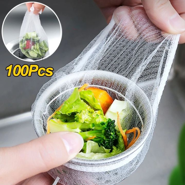 100Pcs Kitchen Sink Filter Mesh Bag Disposable Pool Sewer Drains Anti ...