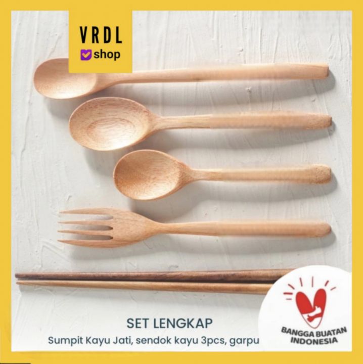 Sendok Kayu Garpu Kayu Sumpit Kayu / Sendok Garpu Kayu Set / Sendok Dan ...
