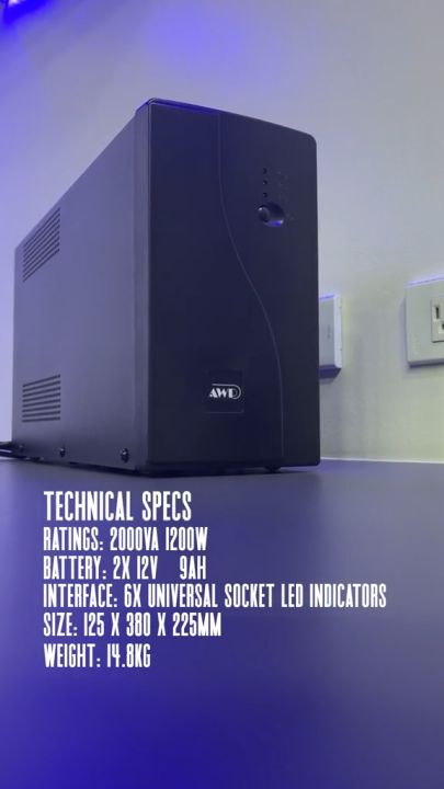 AWP AID2000 Aide 1200W-2000VA UPS with AVR Uninterruptible Power Supply ...