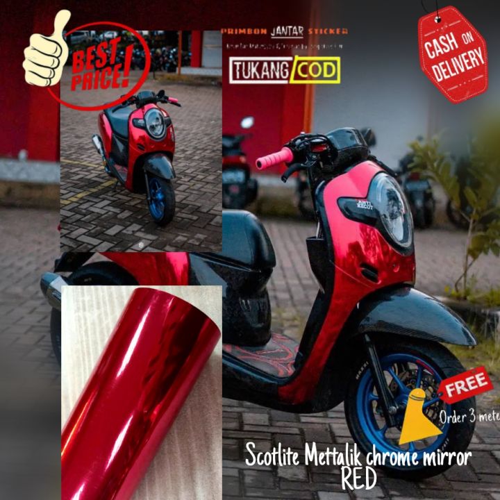 Stiker scotlite merah mettalik chrome mirror skotlet motor merah mirror ...