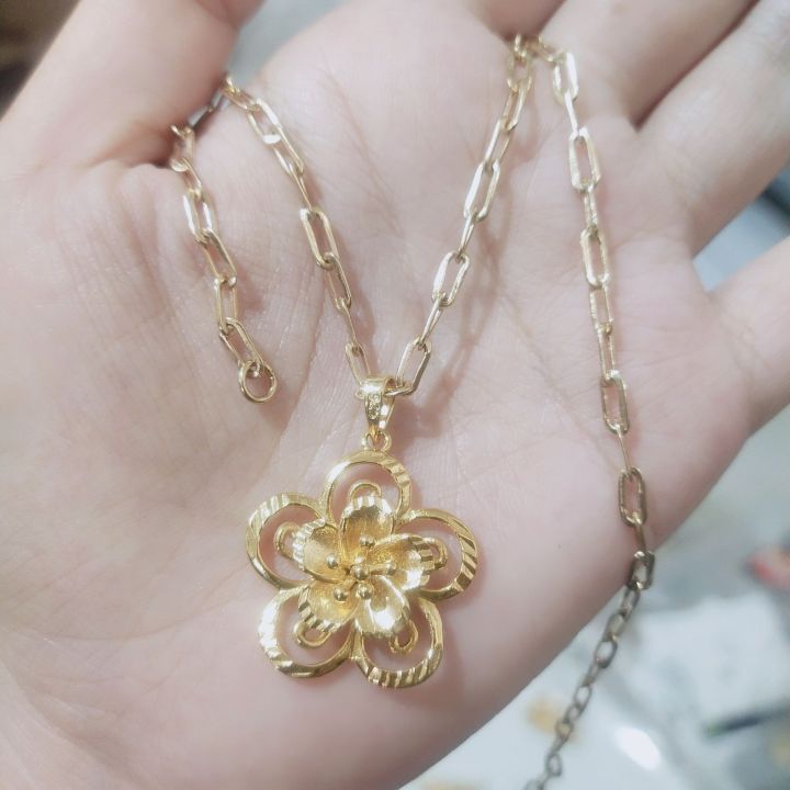 Swasa Liontin Bunga kalung Paperclip Nuri Kaca Kotak Cantik Lapis Emas ...
