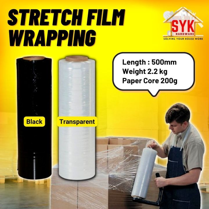 SYK Stretch Film 500mm Black/Transparent Parcel Wrapping Film Packaging ...