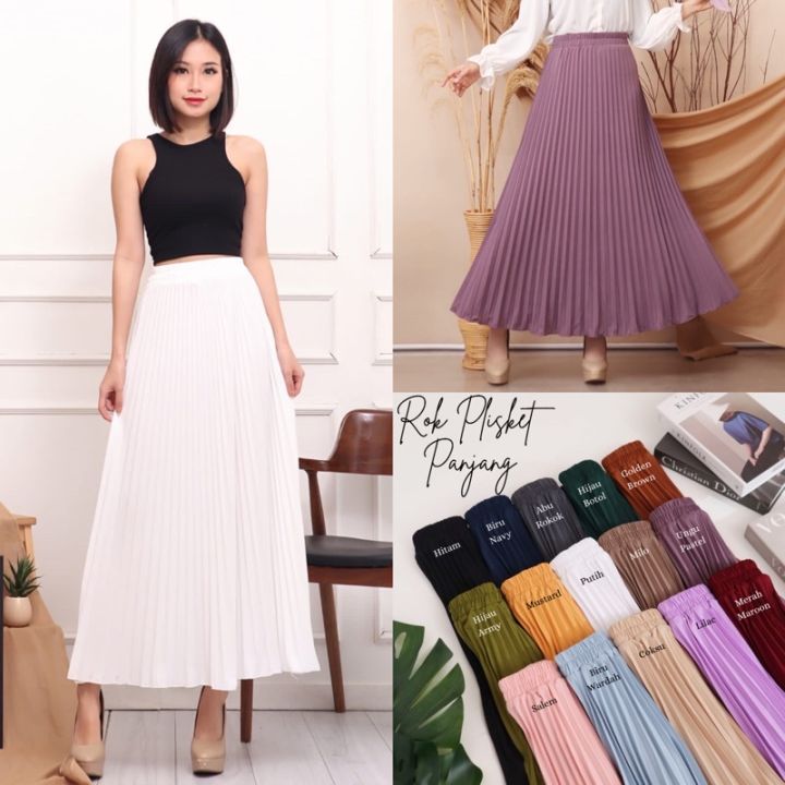 Rok Plisket Payung Panjang / Rok Plisket Wanita / Rok Plisket Mayung ...