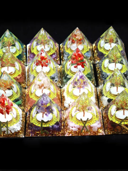Cross-Border Bestseller Lune Runes Crystal Stones Pyramid Resin ...