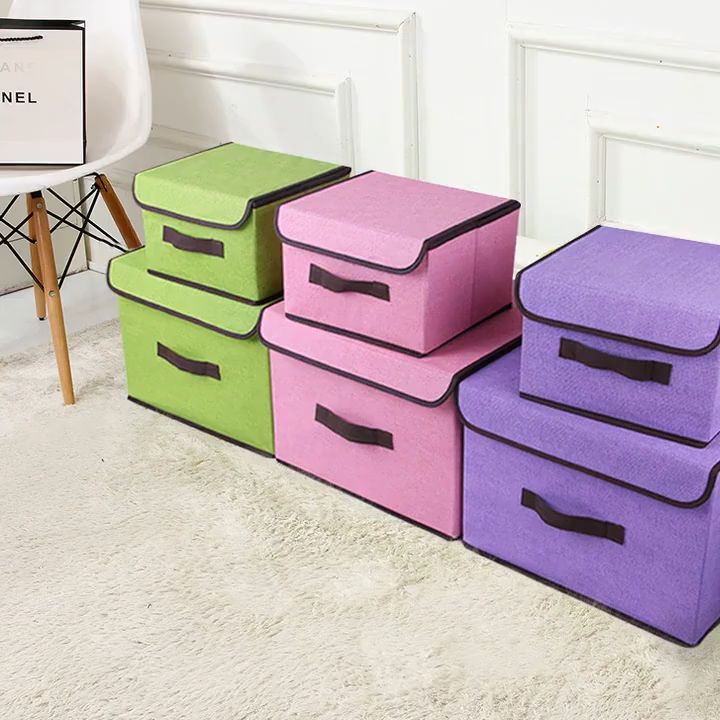 2in1 Plain Color Foldable Storage Box Organizer With Cover set Clothes Storage Box With Lids ...