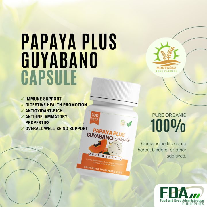 Authentic Papaya plus Guyabano Capsule 500mg/100 Capsules | Lazada PH