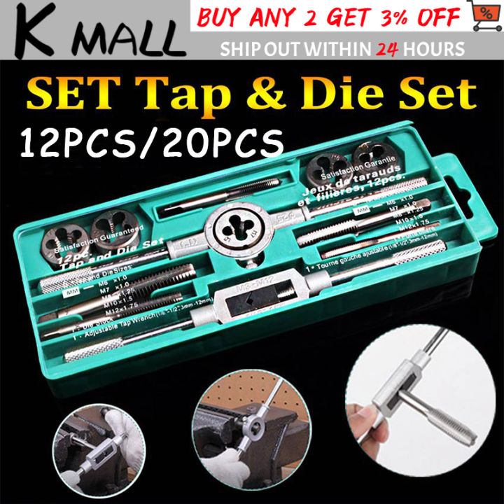 12Pcs/20Pcs/40Pcs Metric Hand Tap Die Set M3-M12 Screw Thread Plugs Straight Taper Wrench Reamer ...