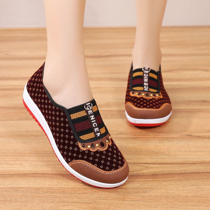 Fall Winter Soft Bottom Flat Work Shoes Women's Casual Slip-On Floral ...