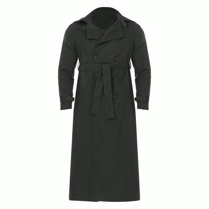 ผู้ชายสไตล์เปิดด้านหน้ายาว T Rench Coat สบายๆหยักปกแขนยาว Maxi แจ็คเก็ต ...
