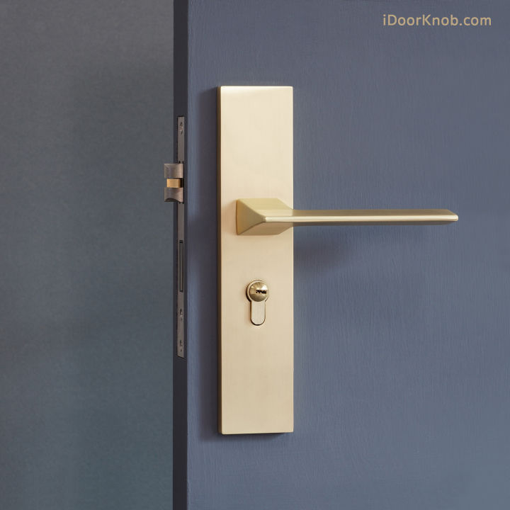 ชุดมือจับก้านโยกประตู ลูกบิดประตูแบบก้านโยก สีทองด้าน Brushed Gold เกรด ...