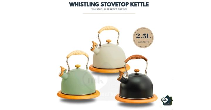 MK HomeFlow Nordic Style Whistling Kettle Pot - Stovetop Boiling Water ...