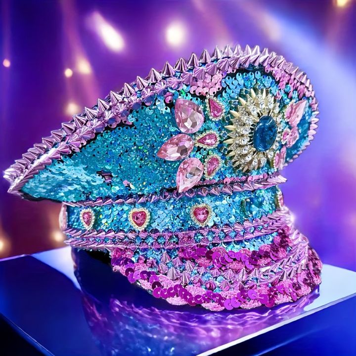 Luxury Festival Rhinestone Captain Hat Military Cap Sergeant Hat Hen Do ...