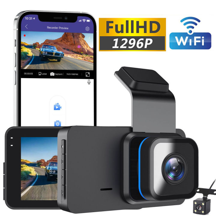 EKLEVA Car DVR 1296P Drive Video Recorder WiFi Dashcam Dual Lens Rear ...