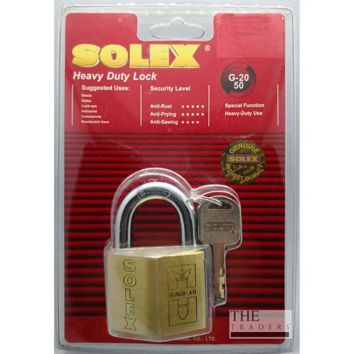 Solex G20 Heavy Duty Brass Padlock - 50mm | Lazada