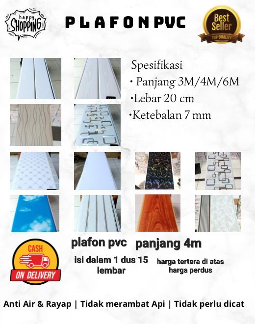 bahan plafon pvc panjang 4m,harga 1dus isi 15 lembar | Lazada Indonesia