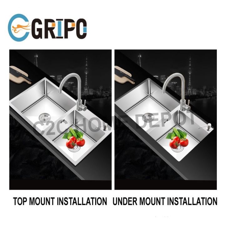 GRIPO 304 stainless universal undermount and topmount 2 bowls kitchen ...