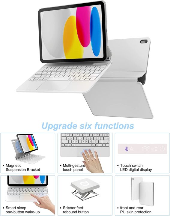 MD iPad 10th Generation Magnetic Keyboard Case Floating Cantilever Stand Multi-Touch Trackpad ...