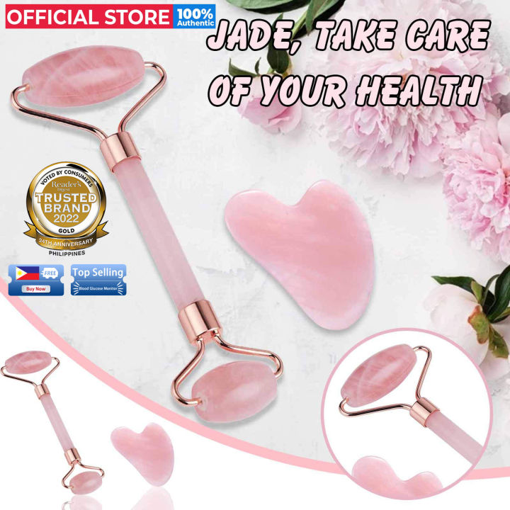 Facial Massage Jade Roller,pink Gua Sha Board Roller Set Face Neck Body Facial Guasha Board
