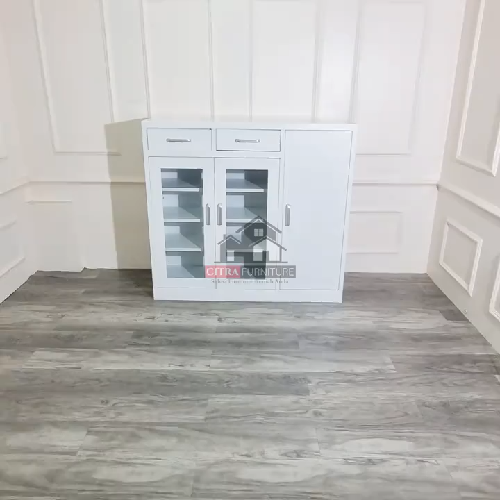 SHUMO Lemari Kabinet Rak Sepatu 3 Pintu Besi Kaca Minimalis Half ...