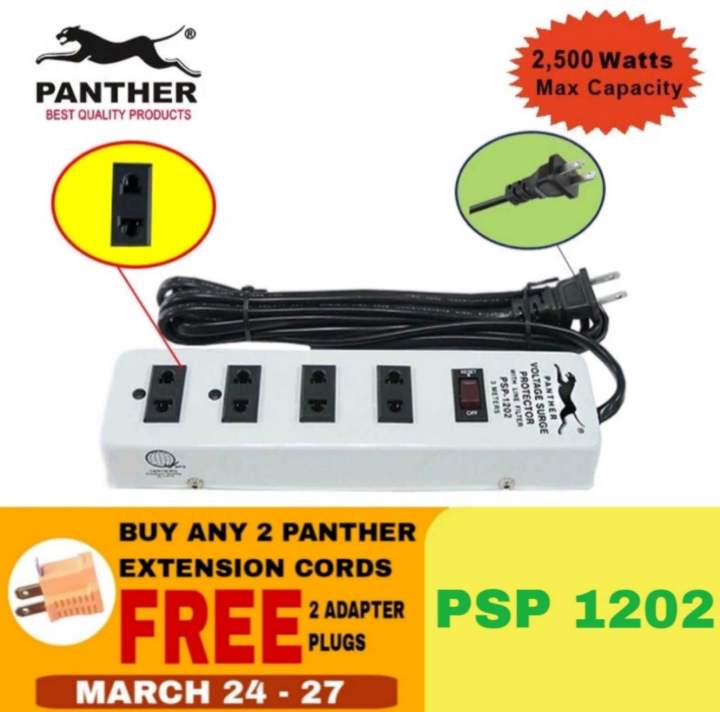 Panther PSP 1202 Extension Cord w/ Voltage Surge Protector 1 Sw ...