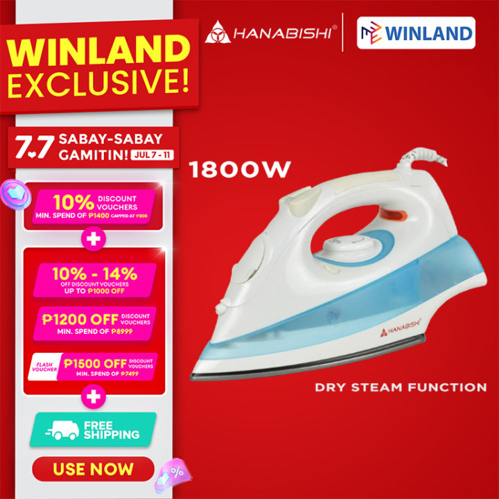 Hanabishi by Winland Non-stick Soleplate Flat Iron with Steam and Spray ...