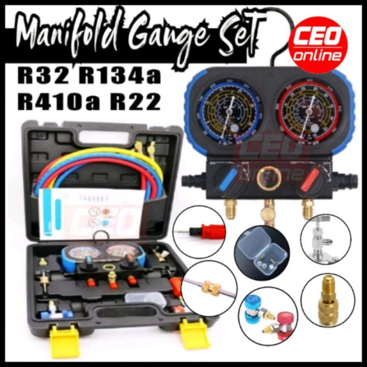 CEO 🇲🇾 ALL IN 1 Premium Manifold Gauge Set R410a R134a R32 R22 Gas Meter Aircond Rumah Kereta ...