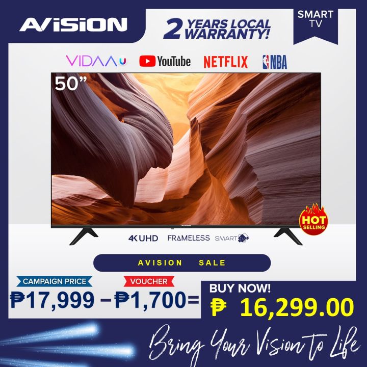 Avision 50 Inch Frameless 4K Smart Digital Bluetooth Led TV w/ Built-in ...