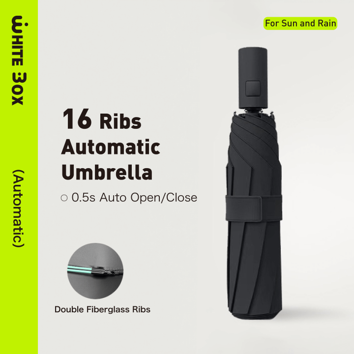 WHITEBOX 16 Ribs Automatic Umbrella Tri-folding sun and rain payong ...