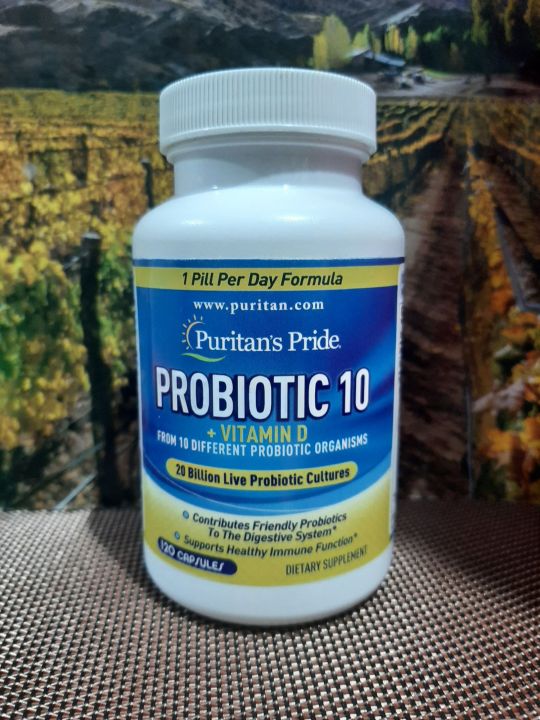 Probiotic 10 Plus Vitamin D 120 capsules 1 Pill per Day 20 Billion Live ...