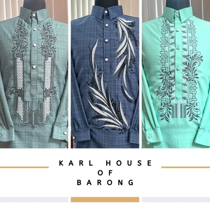 Polo Barong with Computerized Embroidery. Long sleeve. Jade Denim ...