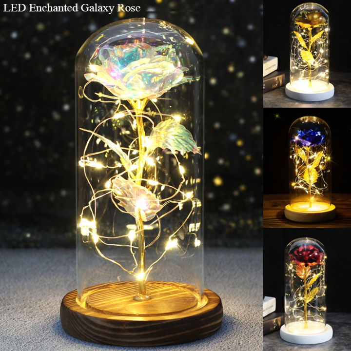 Immortal Flower Gold Leaf Laser Flower Glass Cover Led Fairy Light ...