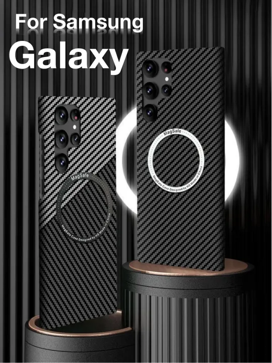 For Samsung Galaxy S25 S24 S23 S22 S21 Ultra Plus Case Bag Carbon Fiber Wireless Charging Soft ...
