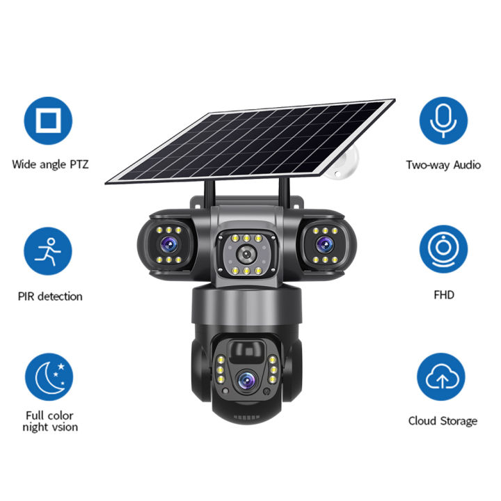 3 Lens 4G Solar Camera HD 12MP 6K Outdoor CCTV Waterproof Night Vision ...