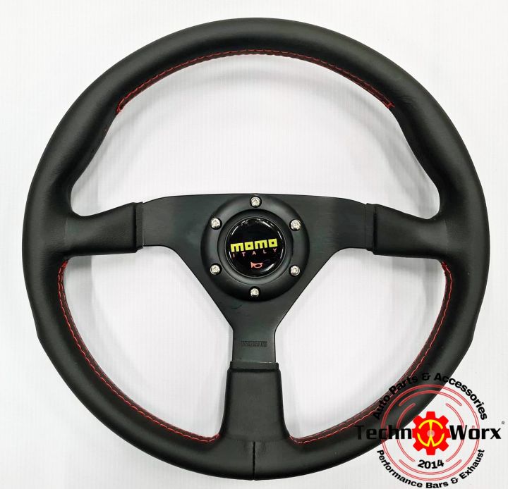 14in MOMO MONTE CARLO BLACK BUTTON Steering Wheel Red Stitch Cover ...