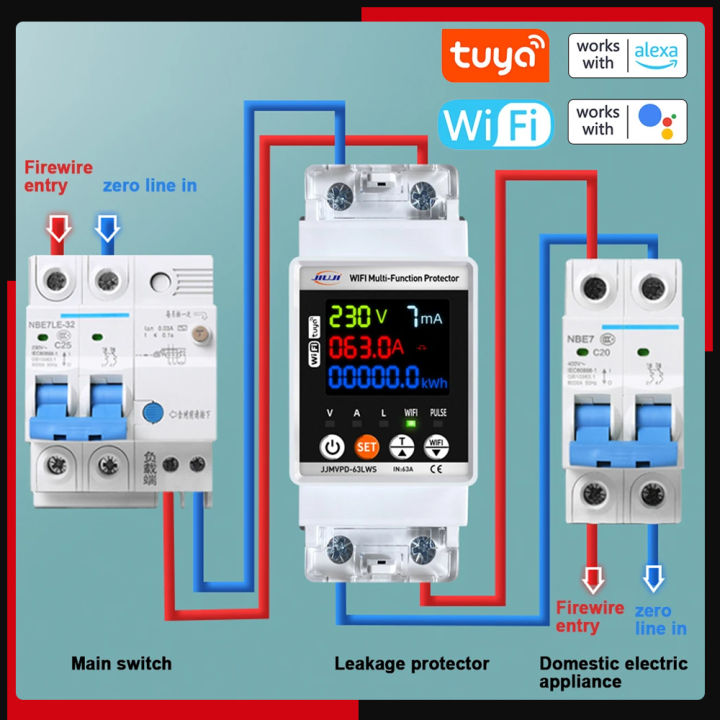 Tuya WiFi Automatic Protector Intelligent Circuit Breaker Single Phase Reclosing Switch Voltage ...