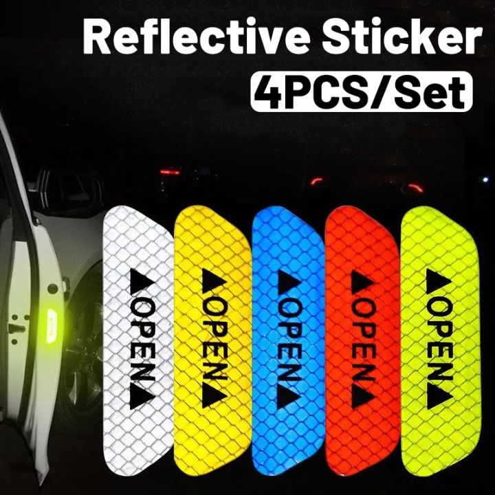 4Pcs Car Door Stickers Universal Safety Warning Mark OPEN High ...