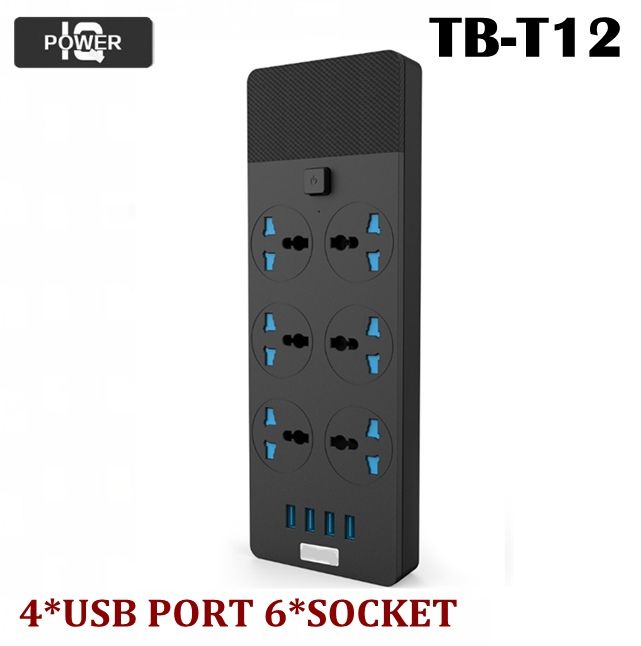 TB-T12 4 USB Port 6 Power Strips Plug Universal Power Extension Socket with Safety Switch ...