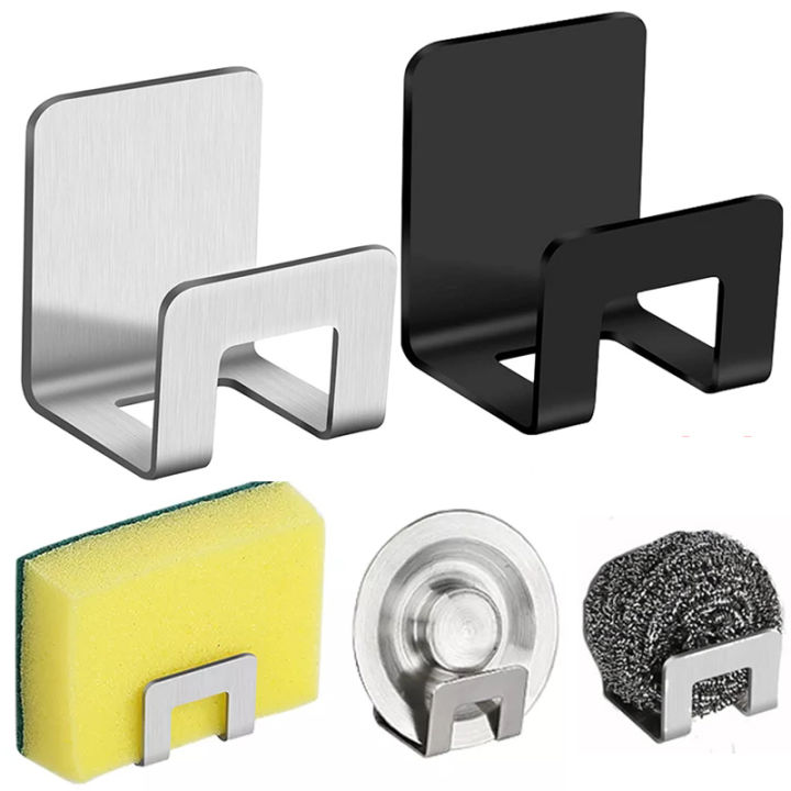 Kitchen Stainless Steel Sink Sponge Holder Self Adhesive Drain Drying Rack Wall Hooks Organizer ...