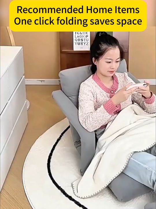 SOFTHOME Adjustable Lazy Sofa Bed 180° Lying Down Foldable Tatami Lounge Chair with Handrail ...