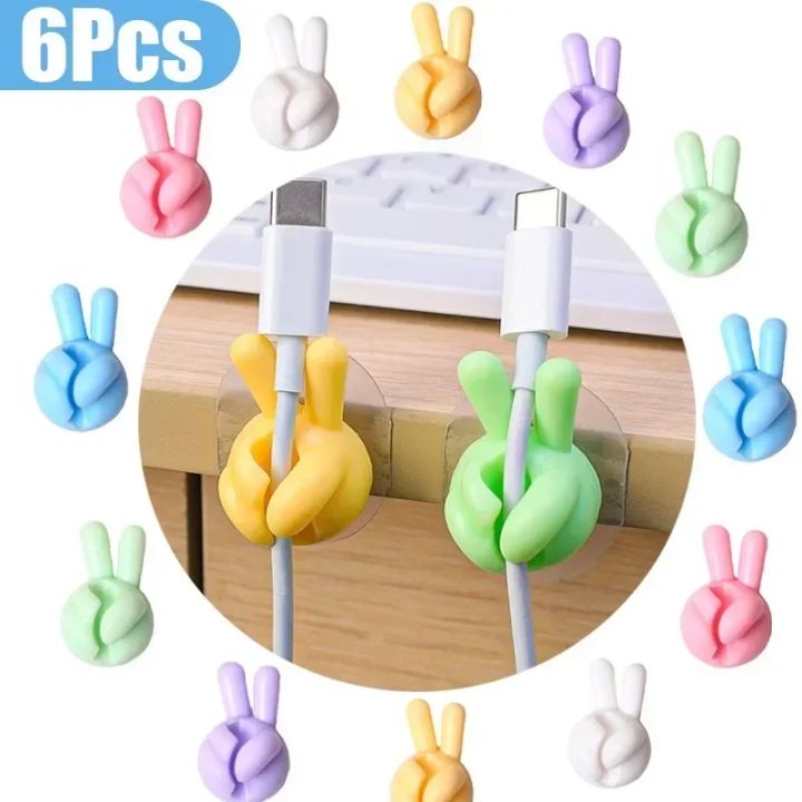 6Pcs Creative Thumb Data Cable Organizer Management Phone Charging Wire ...